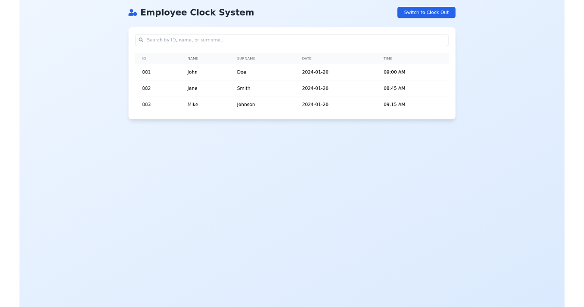 Employee Clock System - Free React, Tailwind Component