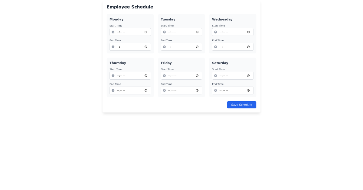Time Schedule Input - Free React, Tailwind Component