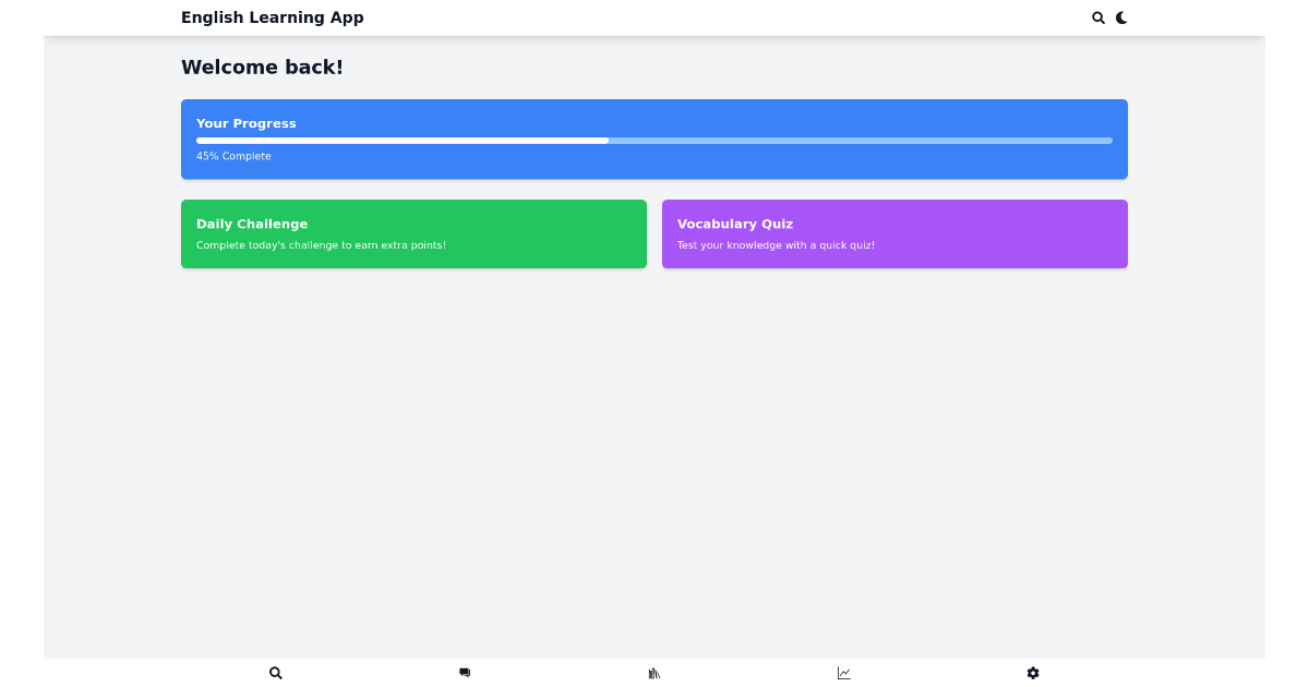 English Learning App - Free React, Tailwind Component