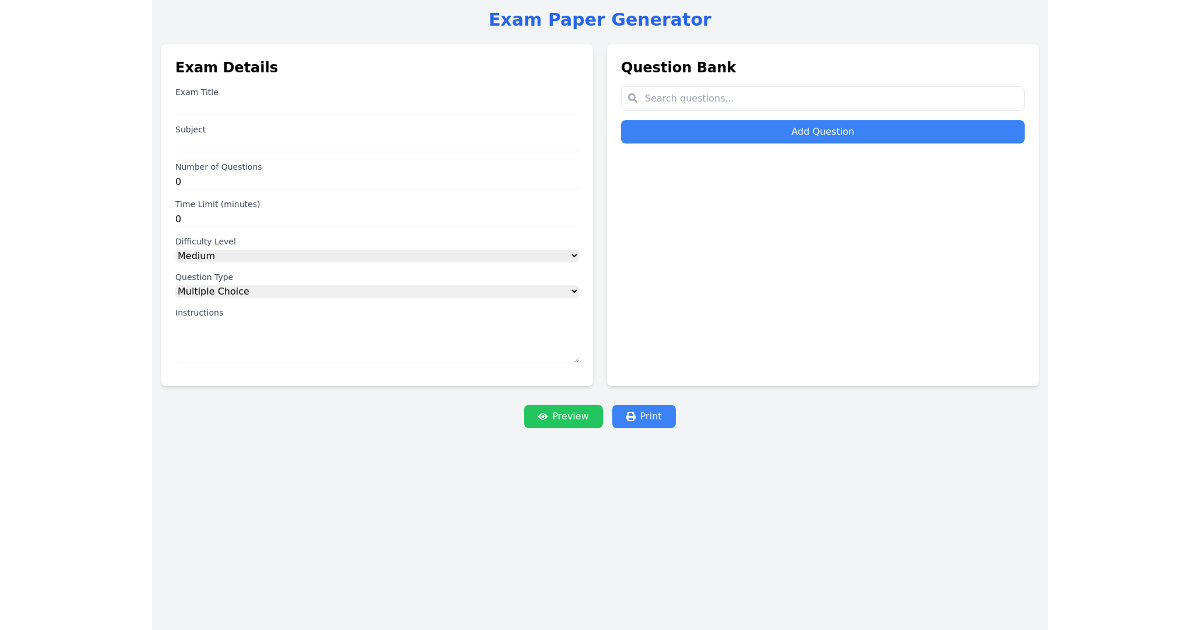 Exam Paper Generator - Free React, Tailwind Component