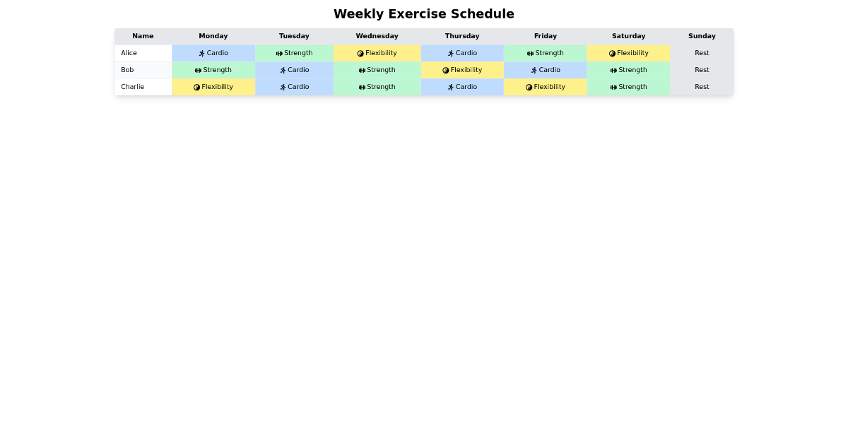 Exercise Schedule - Free React, Tailwind Component