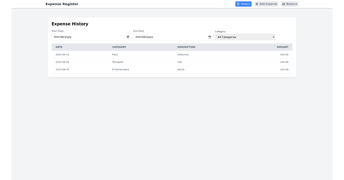Expense Register - Free React, Tailwind Component
