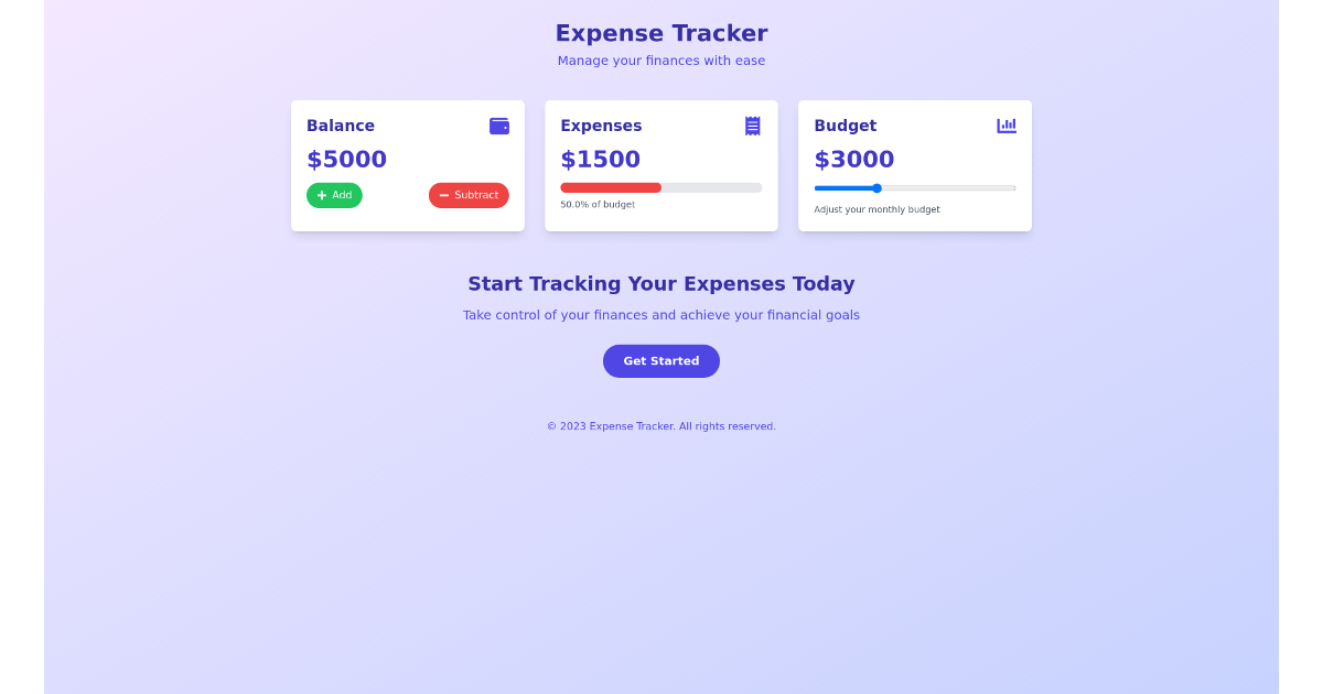 Expense Tracker Landing - Free React, Tailwind Component