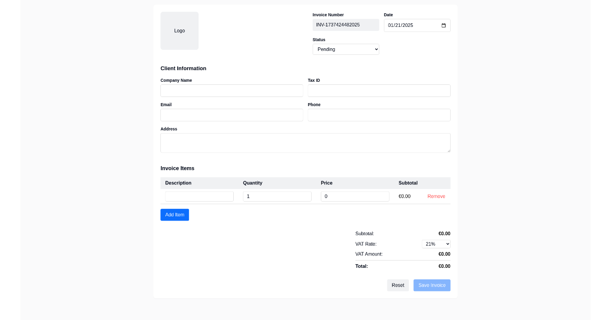 Invoice Creation Form - Free Angular, Tailwind Component