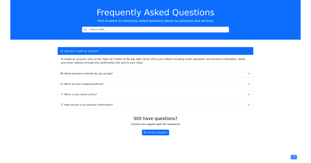 Interactive F a Q Accordion - Free Html, Bootstrap Component