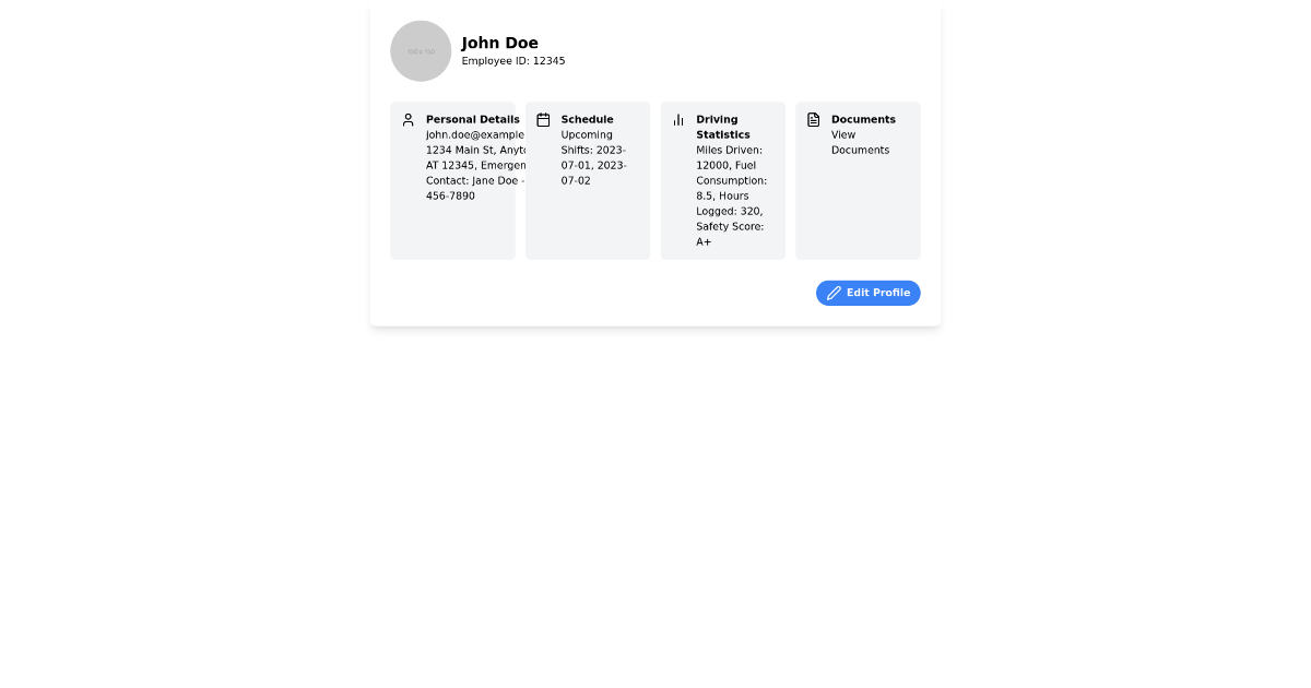 Driver Profile Screen - Free React, Tailwind Component