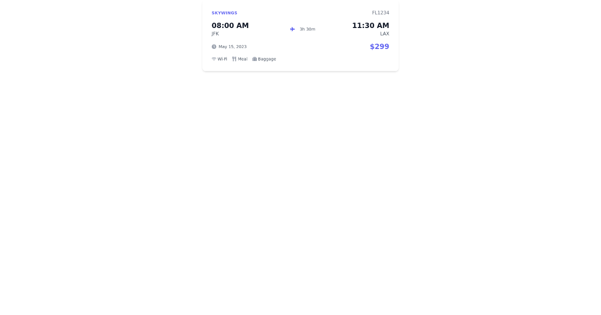 Flight Card - Free React, Tailwind Component