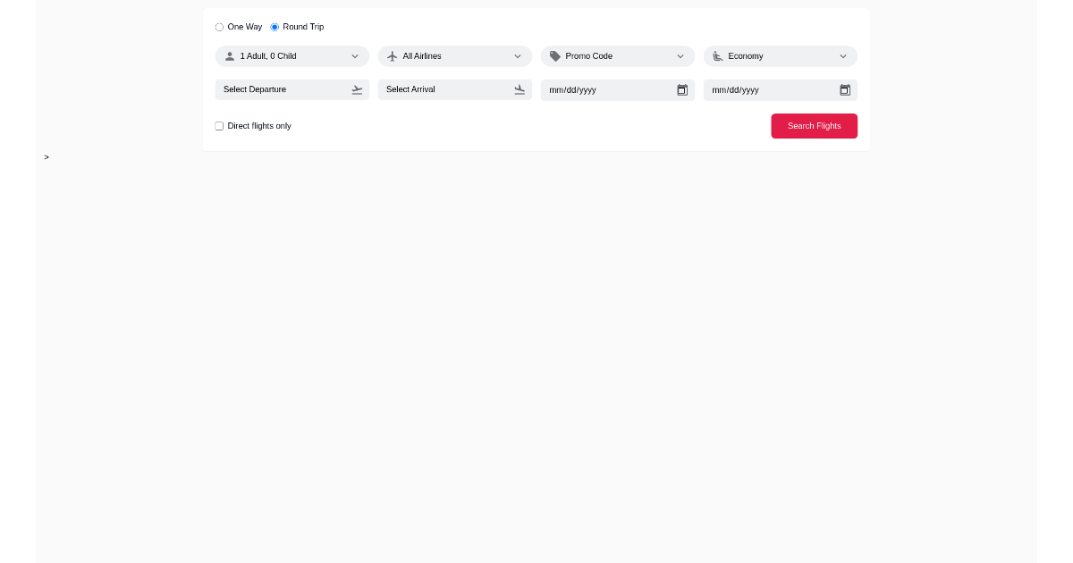 Flight Search Interface - Free Html, Tailwind Component