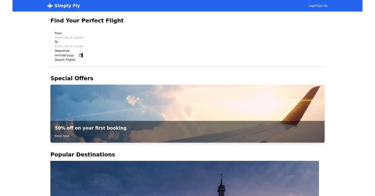 Simply Fly Landing Page - Free React, Tailwind Component