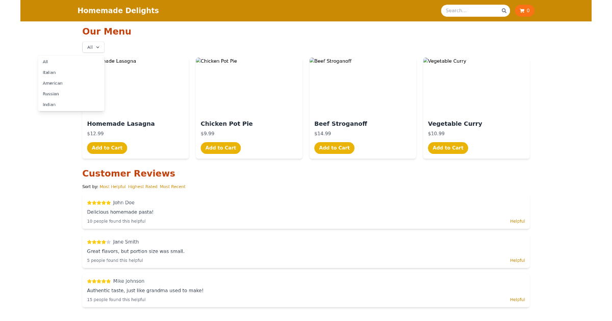 Homemade Food Delivery - Free React, Tailwind Component
