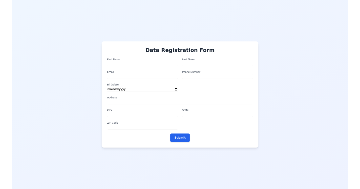 Data Registration Form - Free React, Tailwind Component