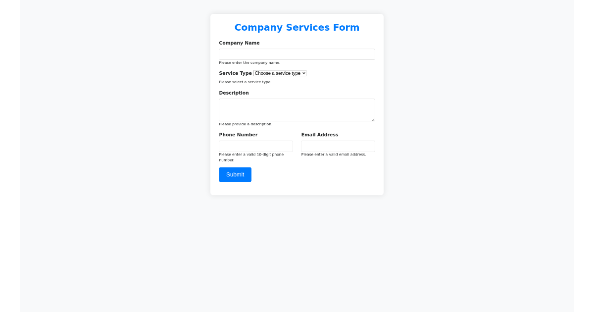 Company Services Form - Free Html, Bootstrap Component