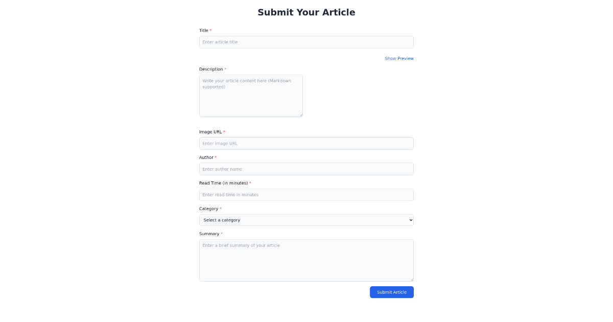 Article Submission Form - Free React, Tailwind Component