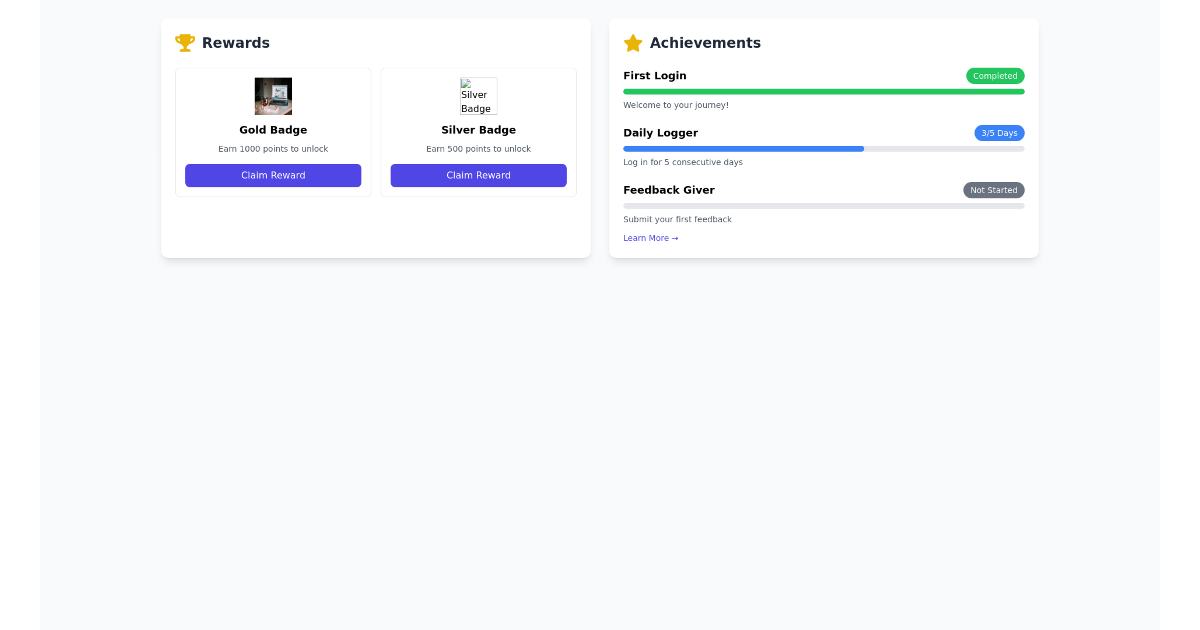 Gamification Achievement Dashboard - Free Html, Tailwind Component