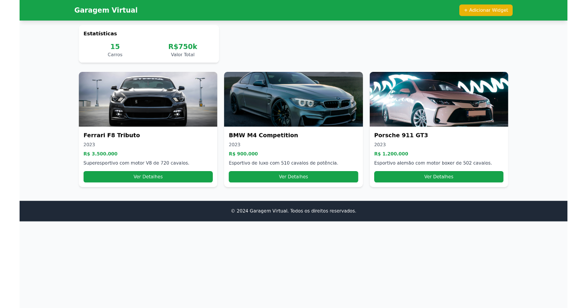 Virtual Garage Interface - Free Html, Tailwind Component