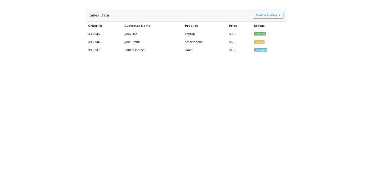 Bootstrap HTML Table Column Filter - Show or Hide Columns Easily