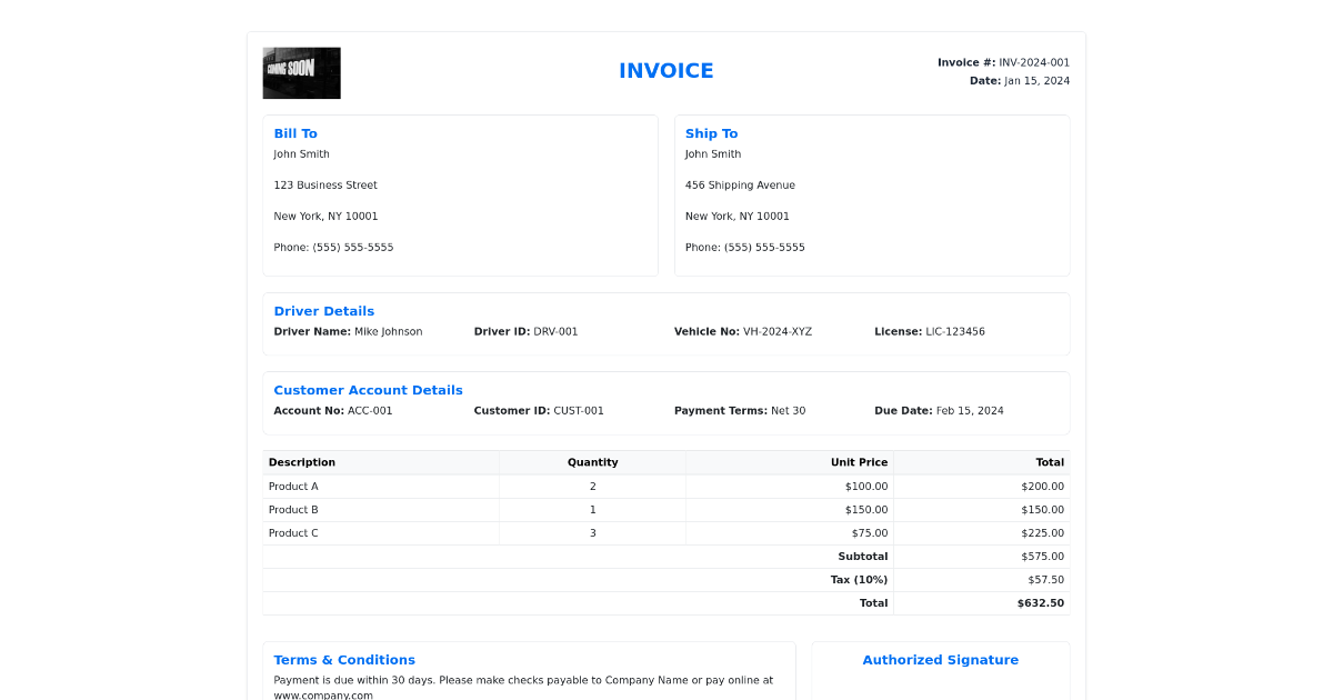 Professional Invoice Template - Free Html, Bootstrap Component