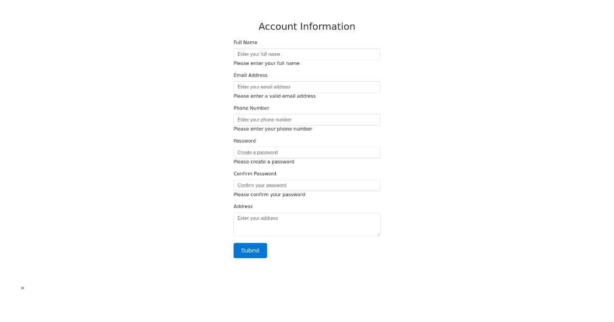 Account Information Form - Free Html, Bootstrap Component