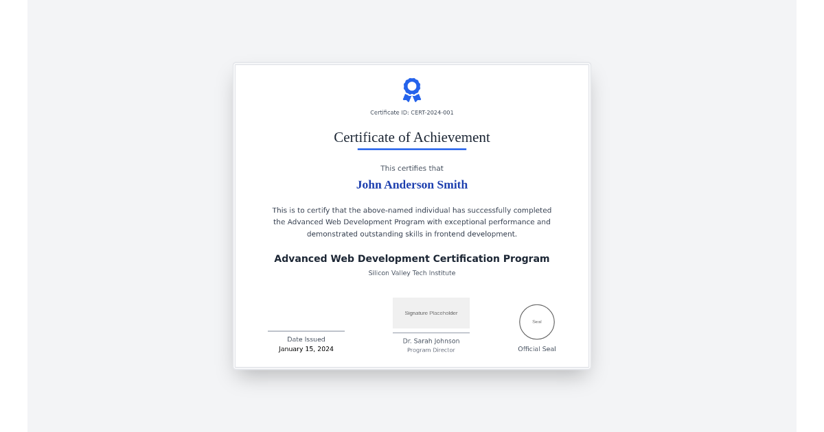 E Certificate - Free React, Tailwind Component
