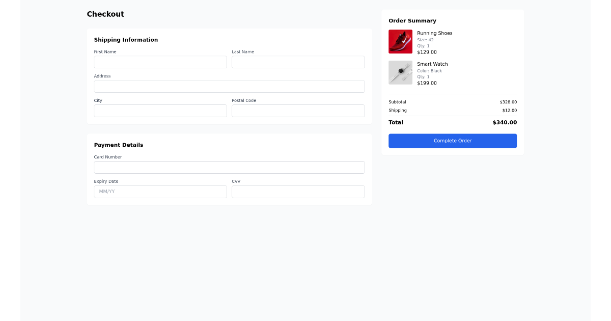 Checkout Page Component - Free Html, Tailwind Component
