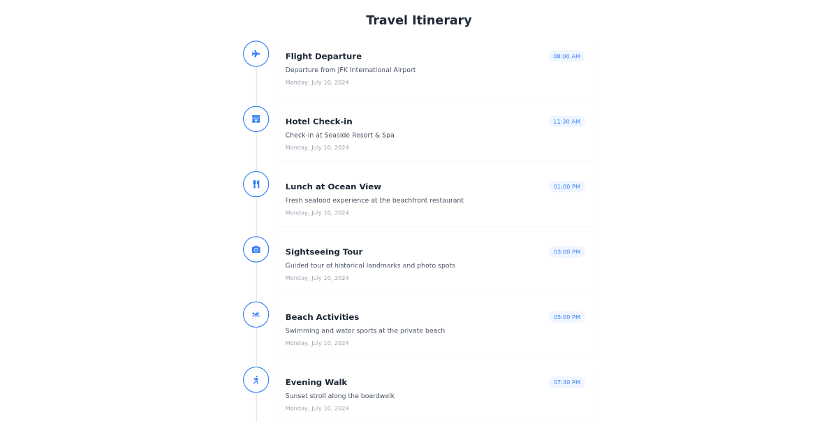 Mock Itinerary - Free React, Tailwind Component
