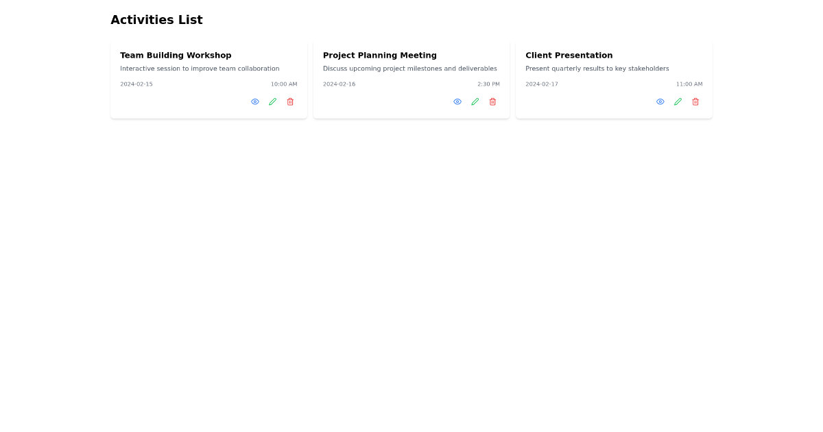 React Activity List with Edit & Delete | Tailwind UI