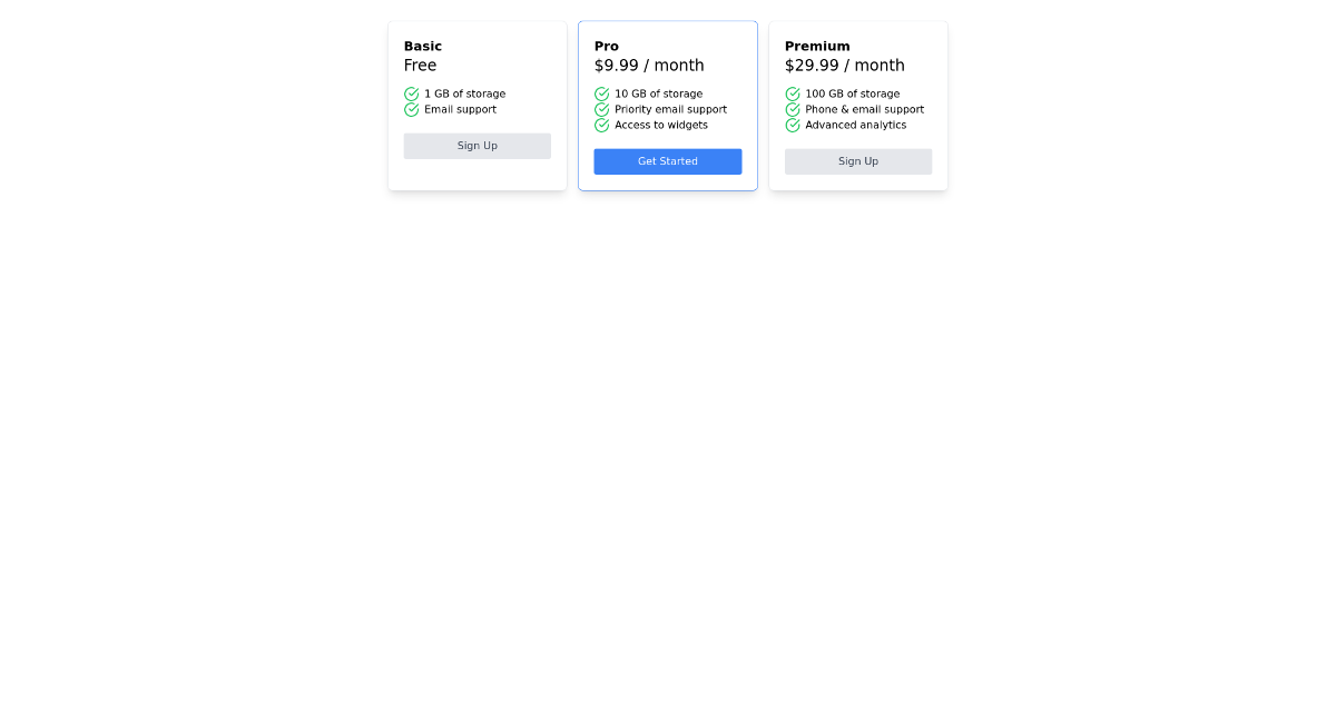 Pricing Table - Free React, Tailwind Component
