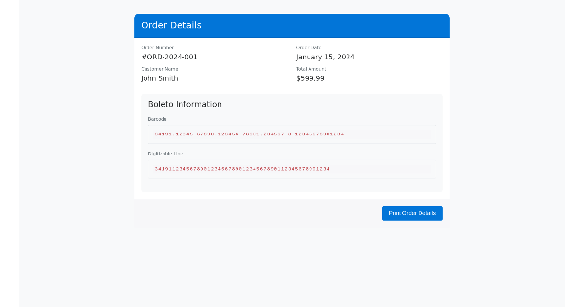 Order Details Card - Free Html, Bootstrap Component