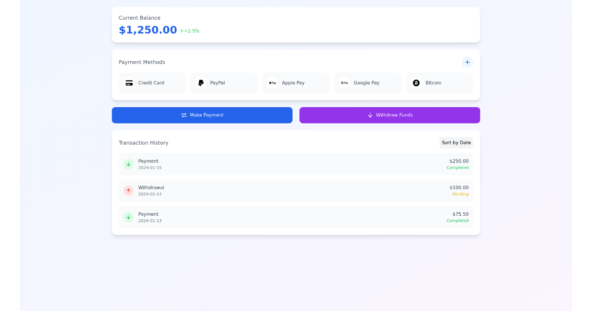 Payment Dashboard - Free React, Tailwind Component