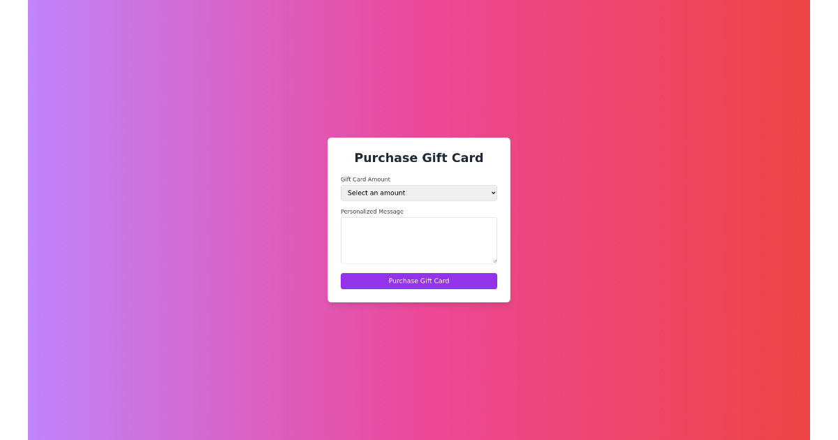 Gift Card Purchase - Free React, Tailwind Component