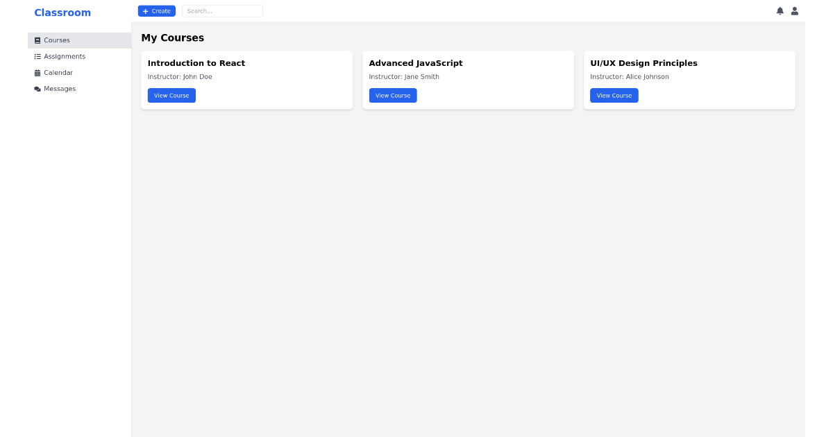 Classroom U I - Free React, Tailwind Component