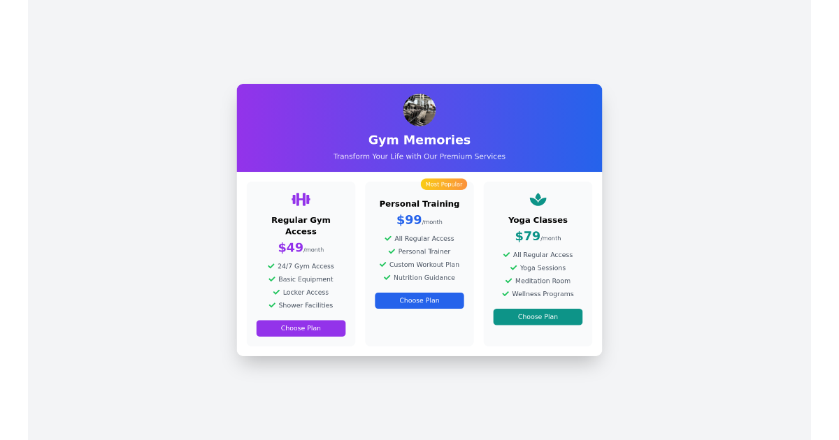 Gym Membership Card - Free Html, Tailwind Component