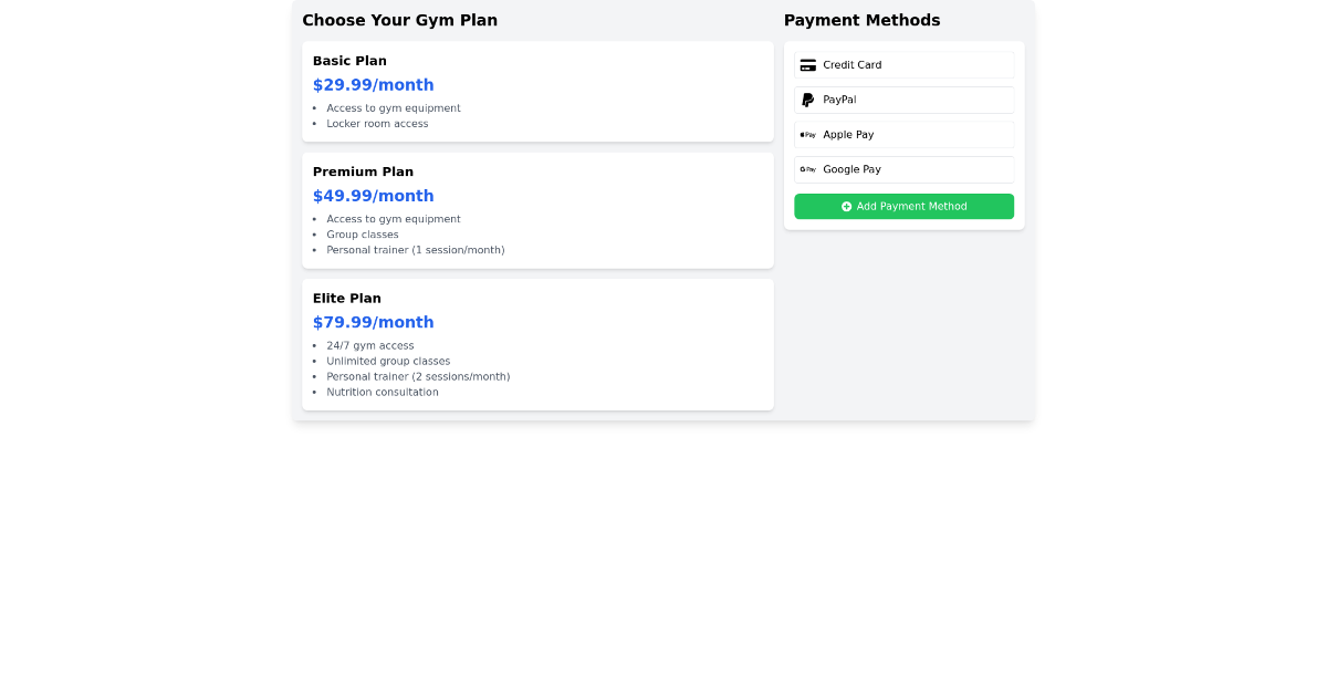 Gym Plan Selector - Free React, Tailwind Component