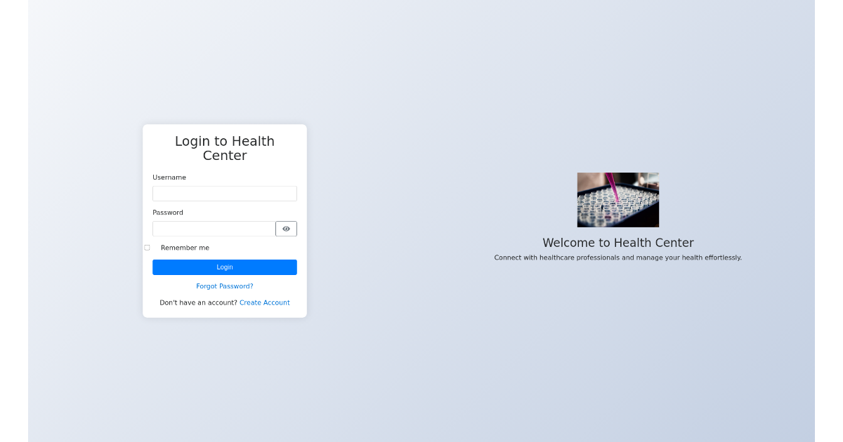 Health Center Login - Free Html, Bootstrap Component