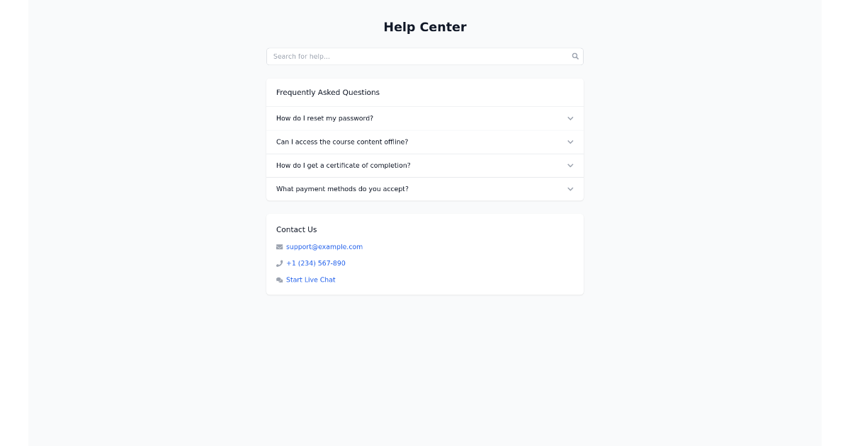 Help Center View - Free React, Tailwind Component