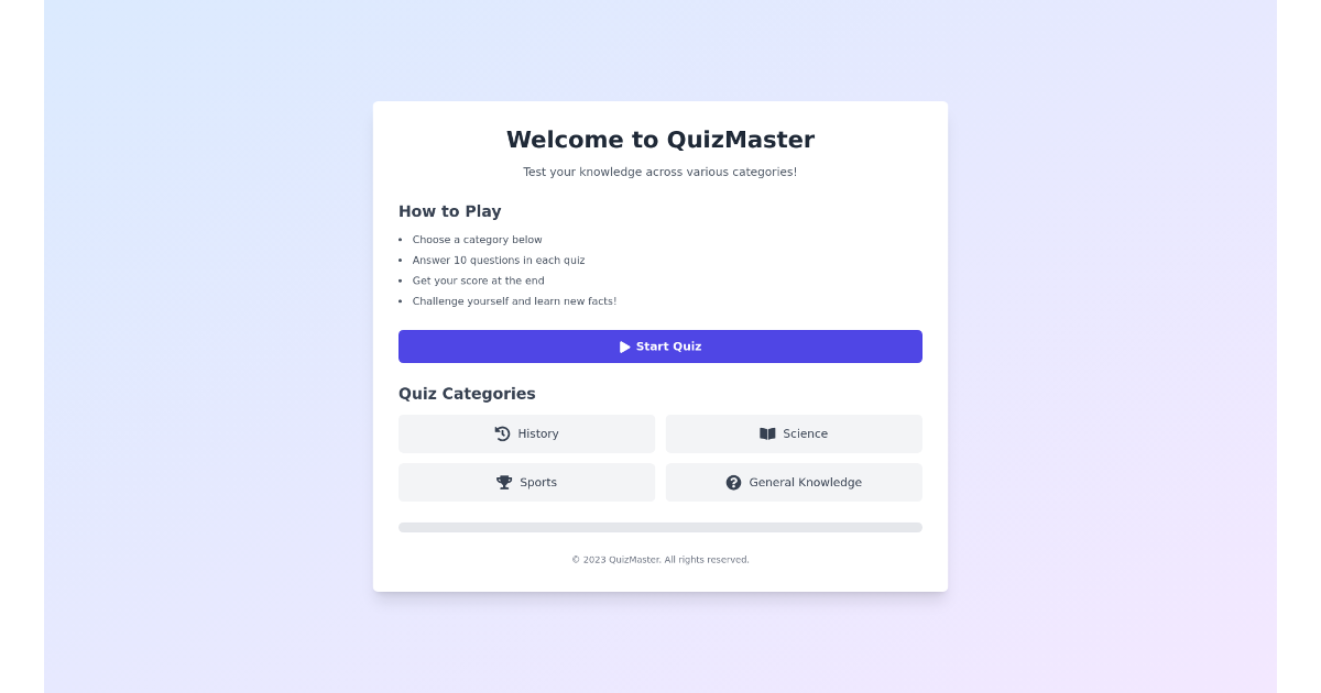 Quiz Home Page - Free React, Tailwind Component