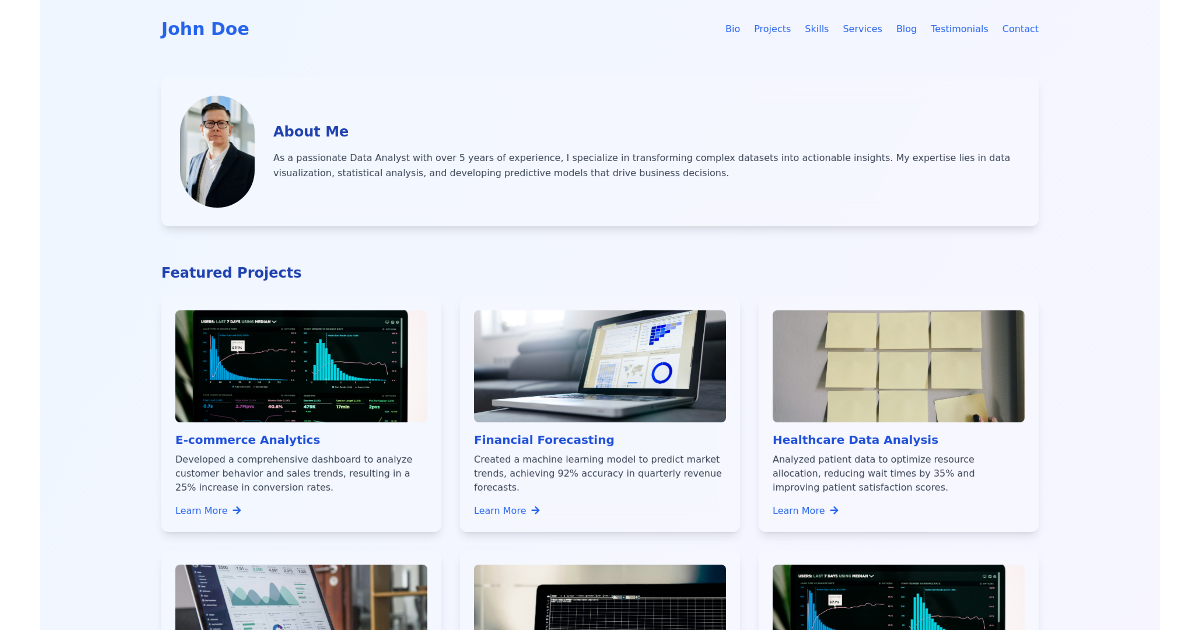 Data Analyst Portfolio - Free Html, Tailwind Component