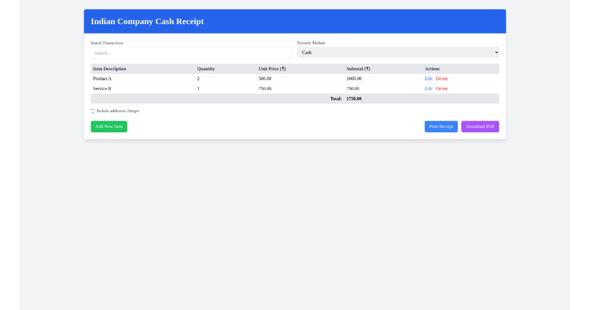 Indian Cash Receipt - Free Html, Tailwind Component