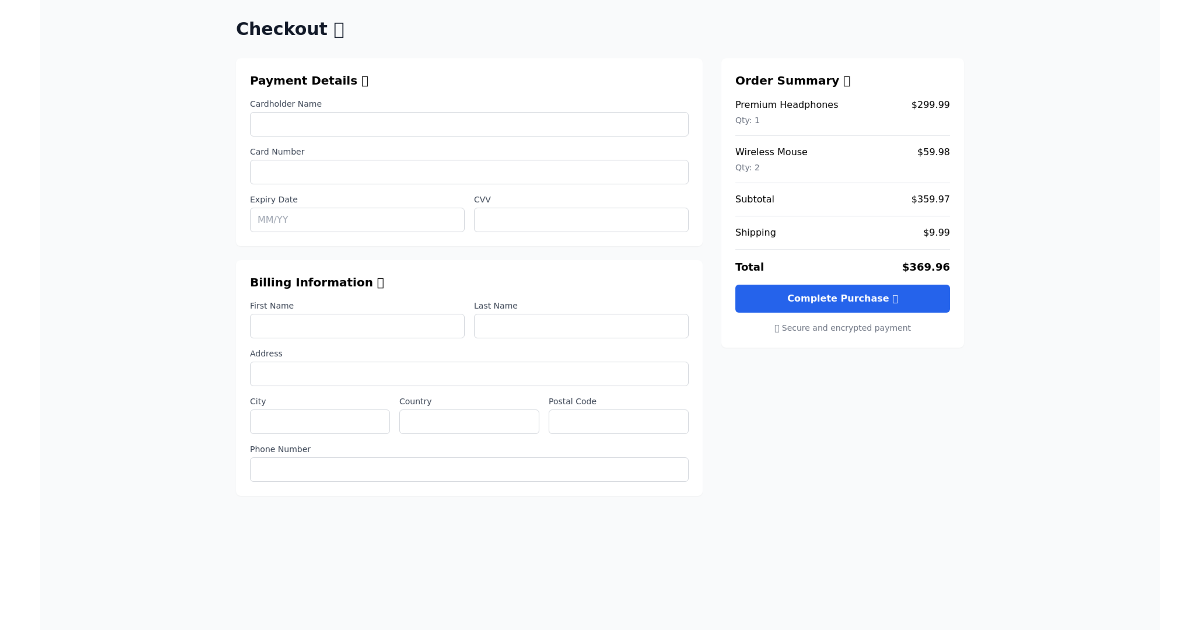 Secure Checkout Form - Free Html, Tailwind Component