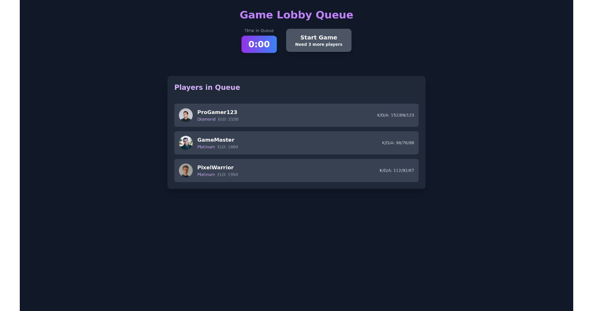 Game Lobby Interface Free Html Tailwind Component