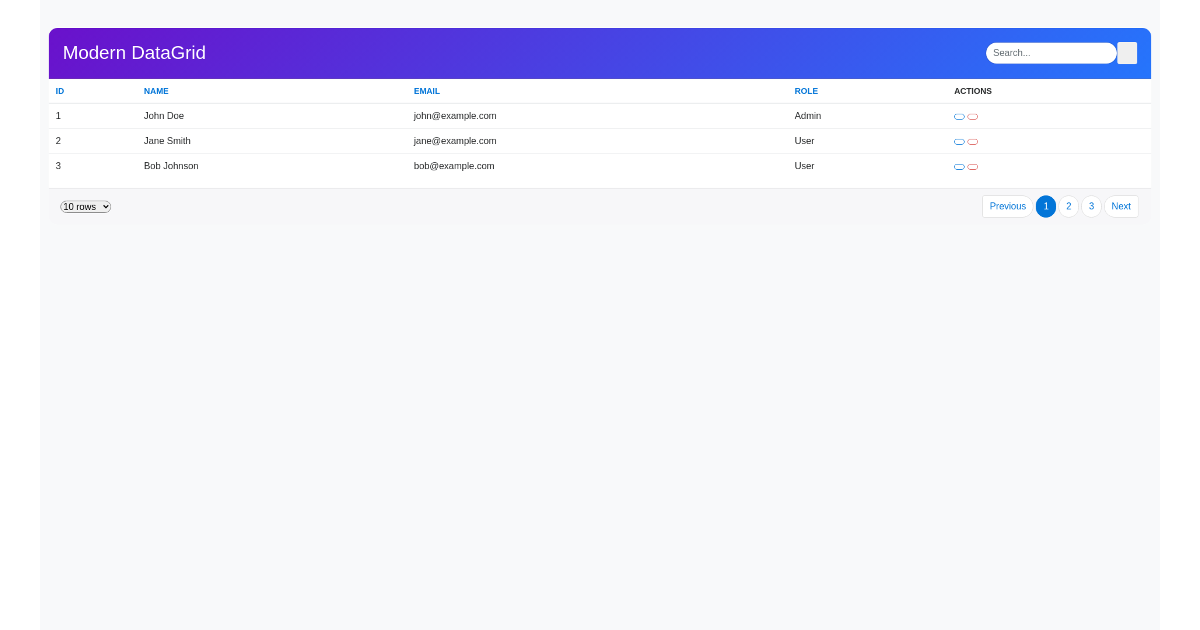 Modern Data Grid Component - Free Html, Bootstrap Component