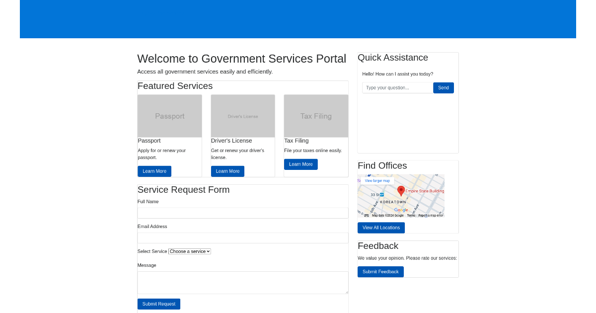 Government Services Portal - Free Html, Bootstrap Component