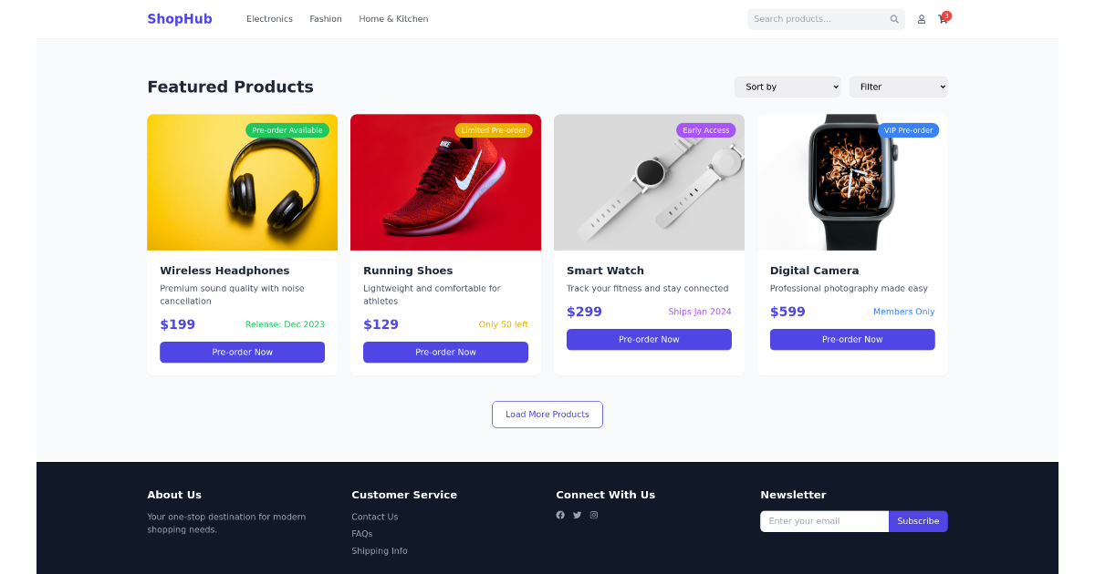 Modern E-commerce Homepage - Free Html, Tailwind Component