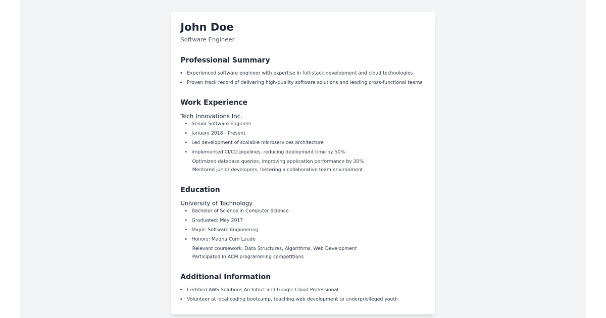 Modern Resume Template - Free Html, Tailwind Component