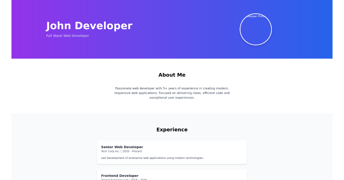 Developer Portfolio Component - Free Html, Tailwind Component