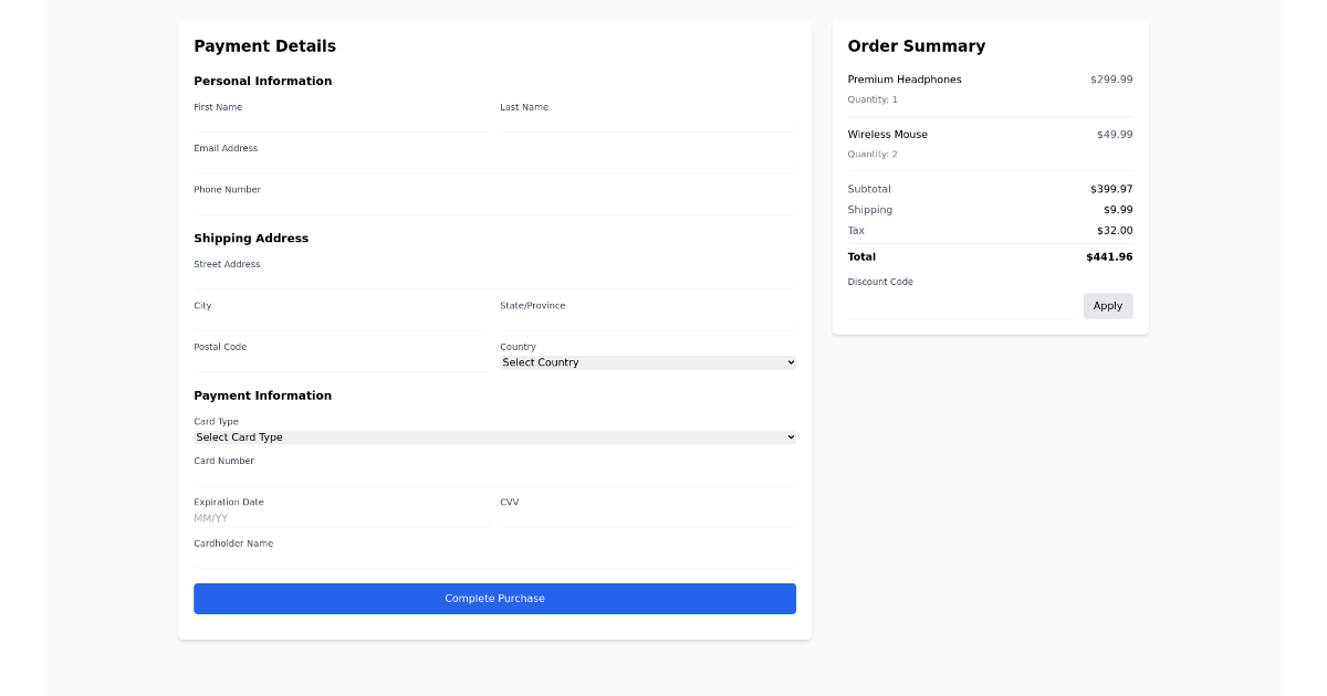 Checkout Payment Form - Free Html, Tailwind Component