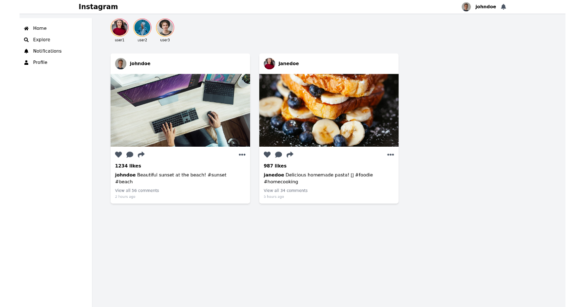 Instagram Clone - Free React, Tailwind Component