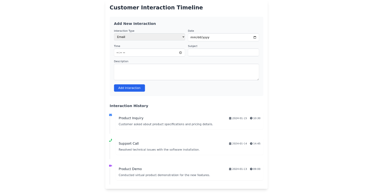 Customer Interaction Timeline - Free React, Tailwind Component