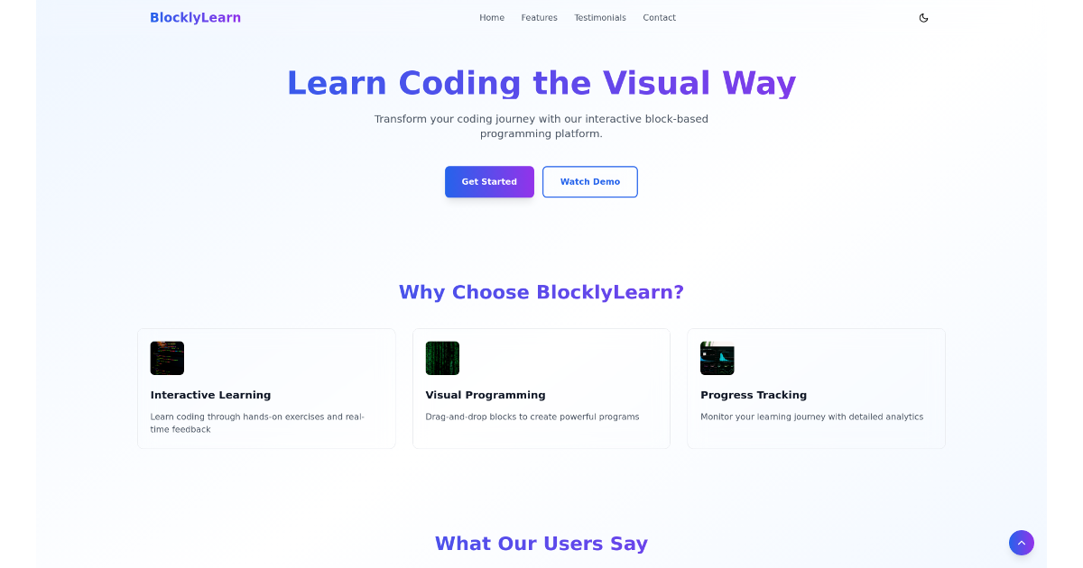 Blockly Learn Landing - Free React, Tailwind Component