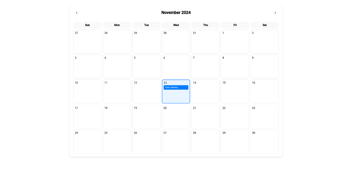 Interactive Calendar Component - Free Angular, Css Component